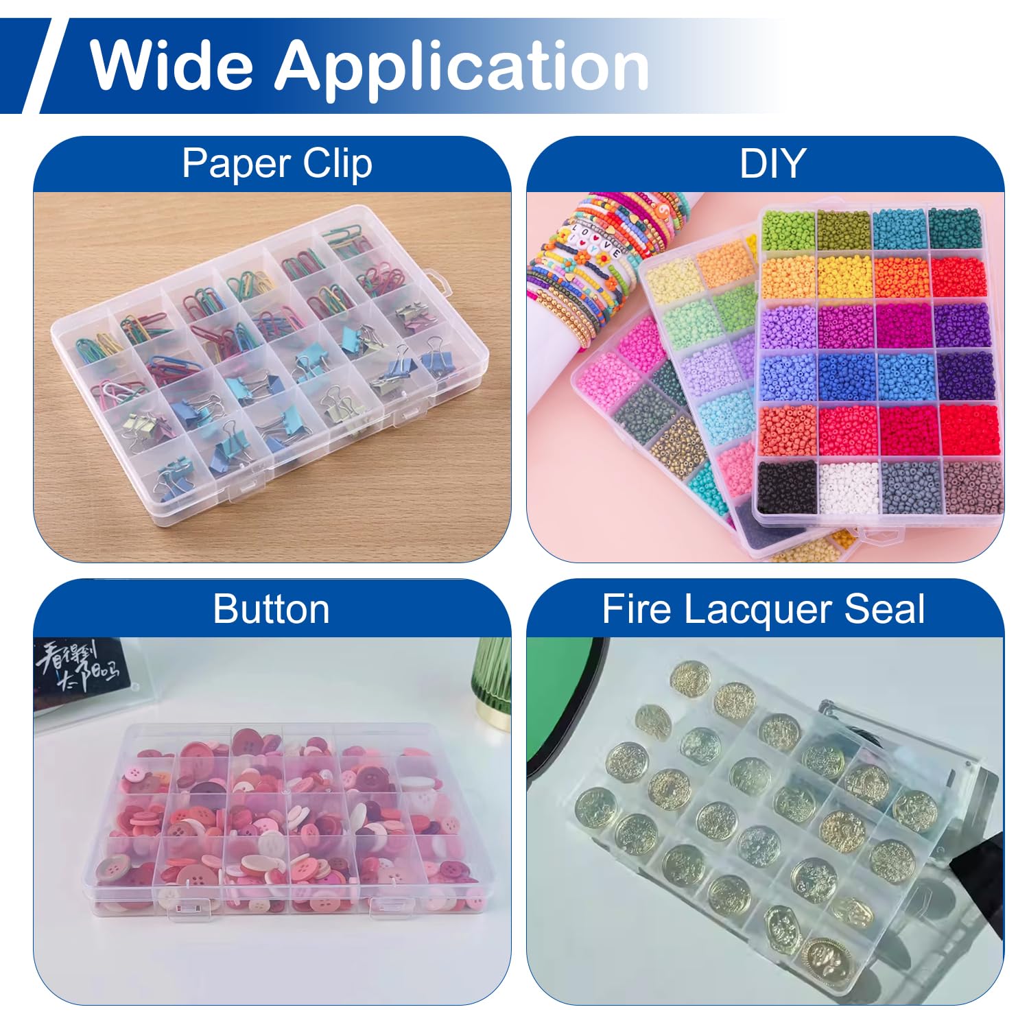 MroMax Fixed 24 Grids Clear Plastic Organizer Box Container Craft Storage, PP Organizer Box for Beads Organizer Art DIY Crafts Jewelry Fishing Tackles