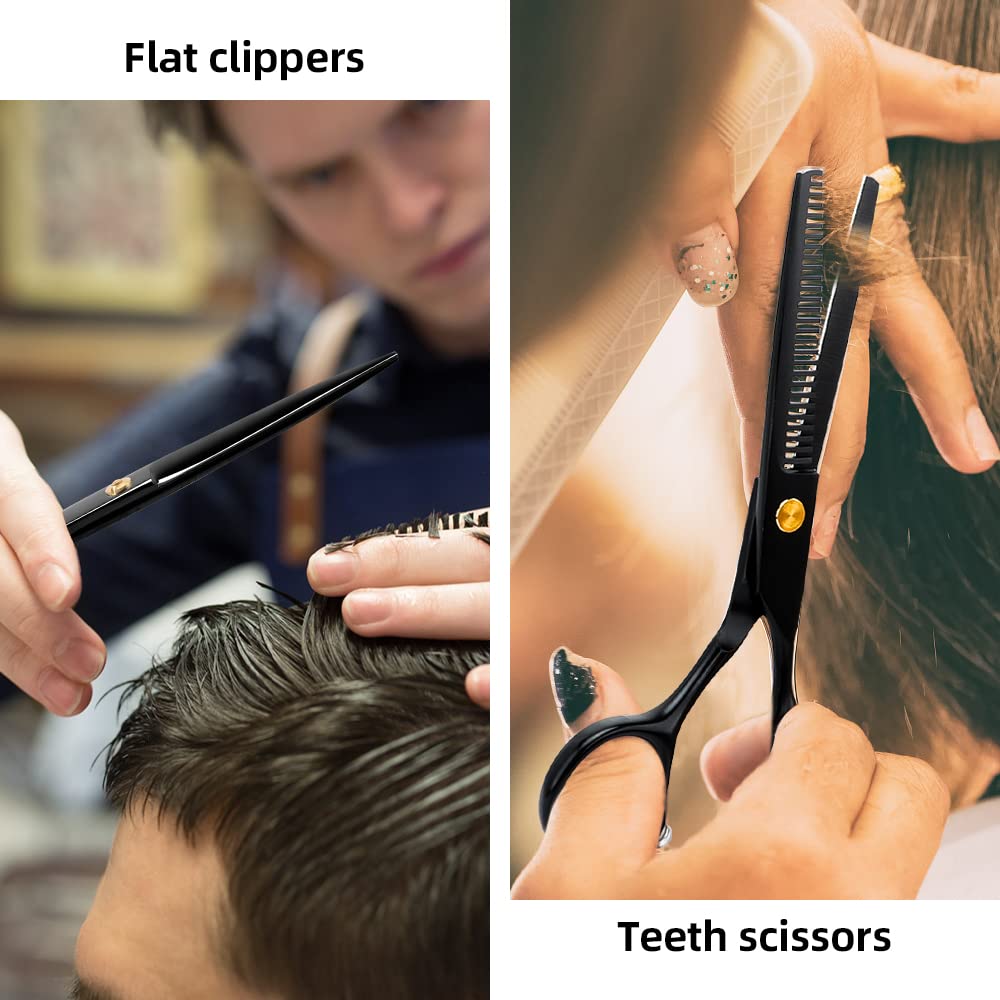 Hair Cutting Scissors Set Professional Hairdressing Scissors Kit with Straight Scissors, Thinning Scissors, Comb, Cape, Hairpin Multi Use Haircut Kit for Barber Salon and Home