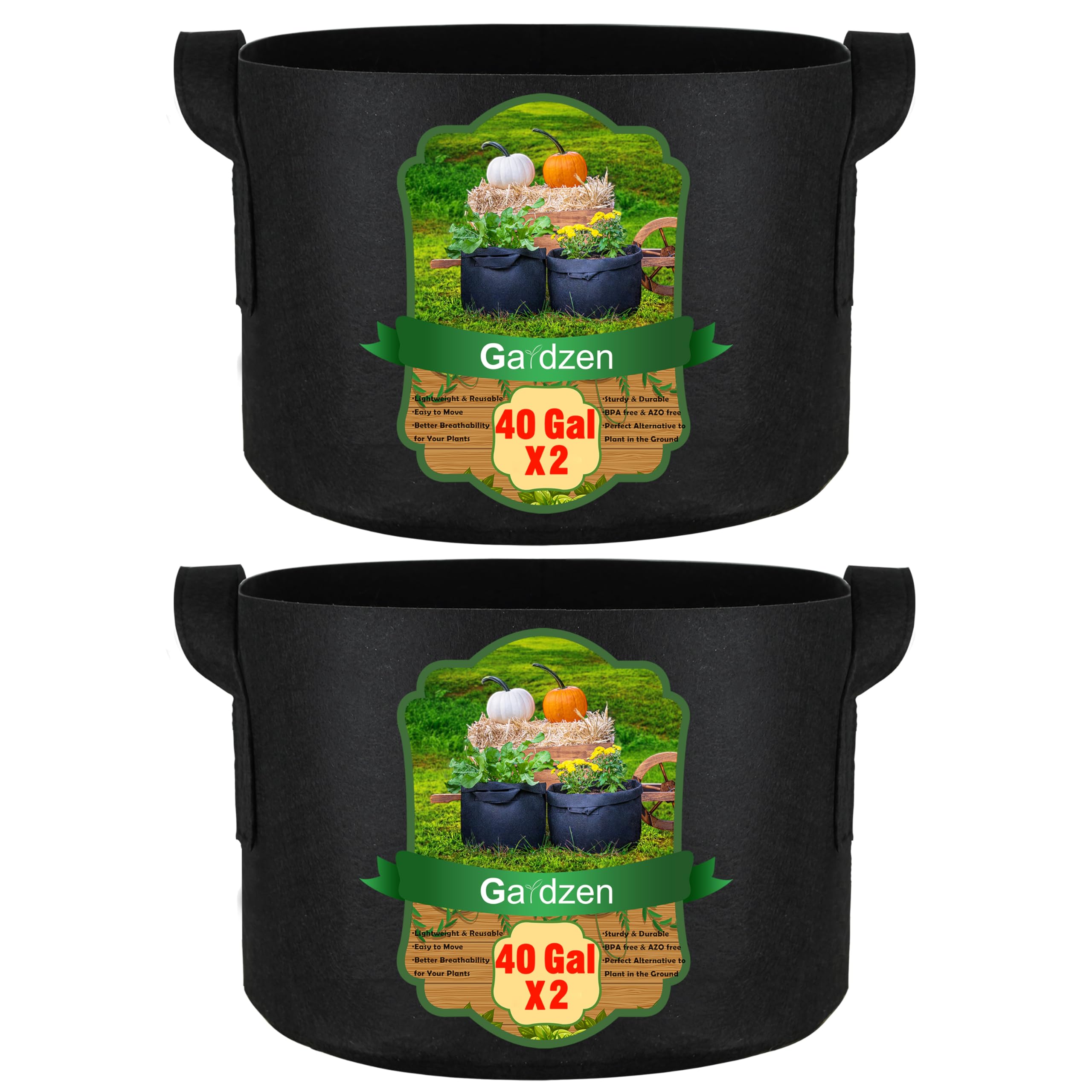 Gardzen 2-Pack 50 Gallon Grow Bags, Aeration Fabric Pots with Handles, Pot for Plants