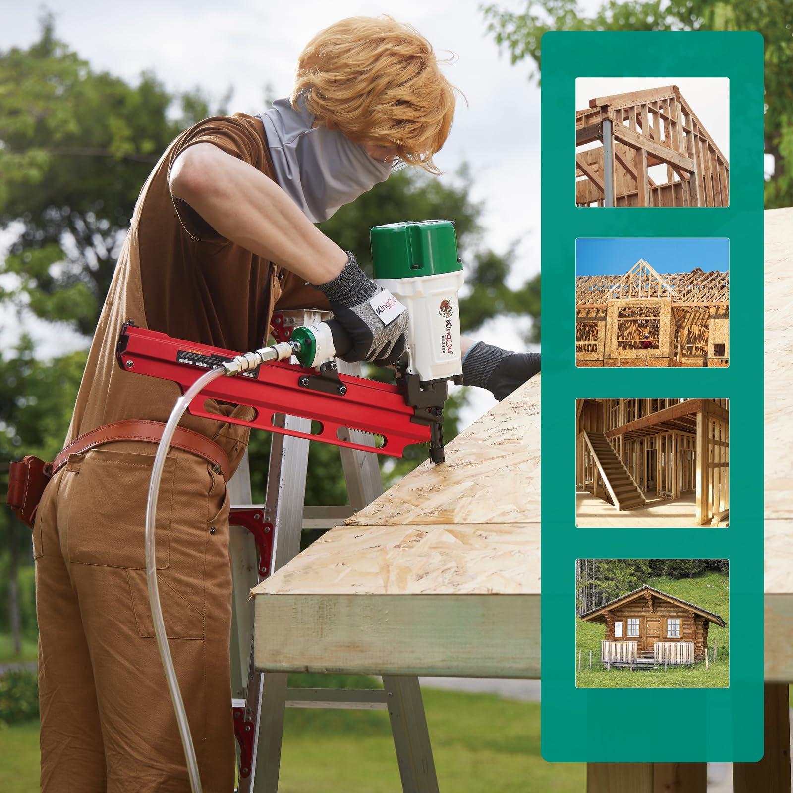 KingOu Mexican Style NR2190 21 Degree Plastic Strip Framing Nailer Aluminum Magazine Framing Nail Gun Covers NR83A2 Framing Nailer All Function