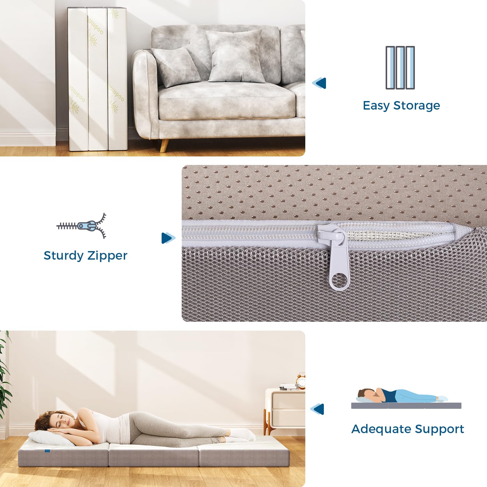 Inofia Full Folding Mattress, 6 Inch Trifold Memory Foam Mattress with Bamboo Cover - Portable for Camping, Guest, Foldable Floor Bed, Full Size (75" x 54" x 6")
