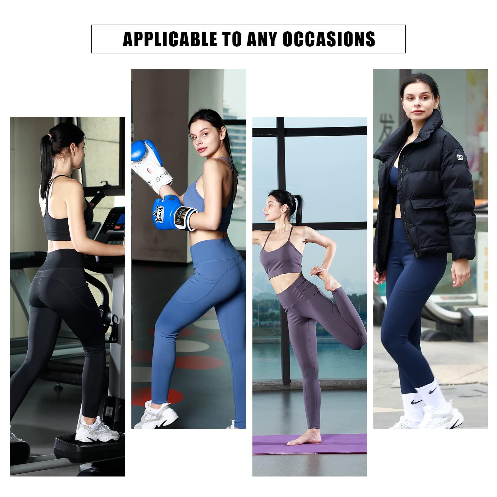 EHKAH Women's Yoga Pants Soft High Waisted Workout 7/8 Length Leggings with Pockets (Complimentary Armband) Black