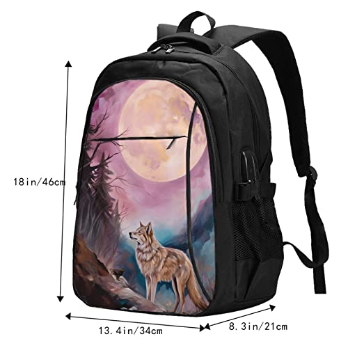 Native American Indians and Wolves Travel Laptop Backpack - Anti Theft Durable Business Laptops Backpack with USB Charging Port