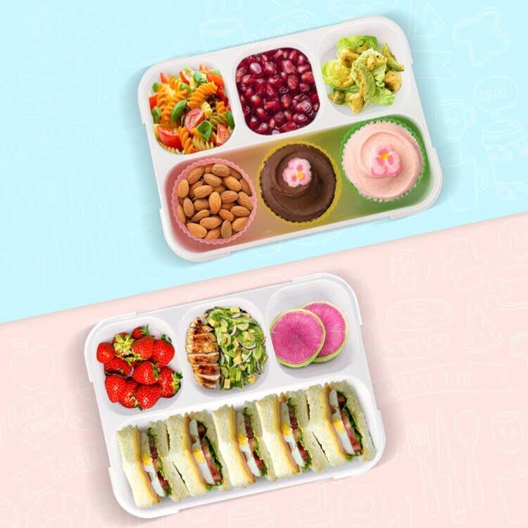 NatraProw 2 Pack Bento Lunch Box for Adults, 4 Compartment Cute Bento Snack Box Leak Proof, 1000ML Bento Box With Utensil, Lunch Container BPA-Free, Microwave Bento Box