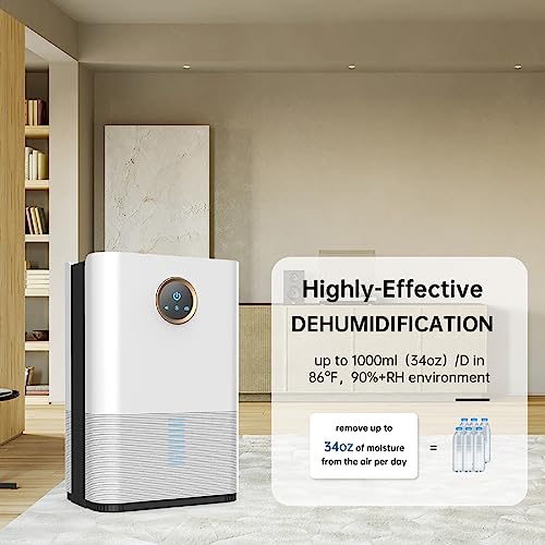 PTHRAOUTA dehumidifier for basement bathroom RV home closet indoor indoor 33.8 oz water tank(800 sq.ft) small dehumidifiers safe mini drainage auto-off odor removal 2 duak-core portable dehumidifier 5 colorful lights remove moisture quite silent car deh