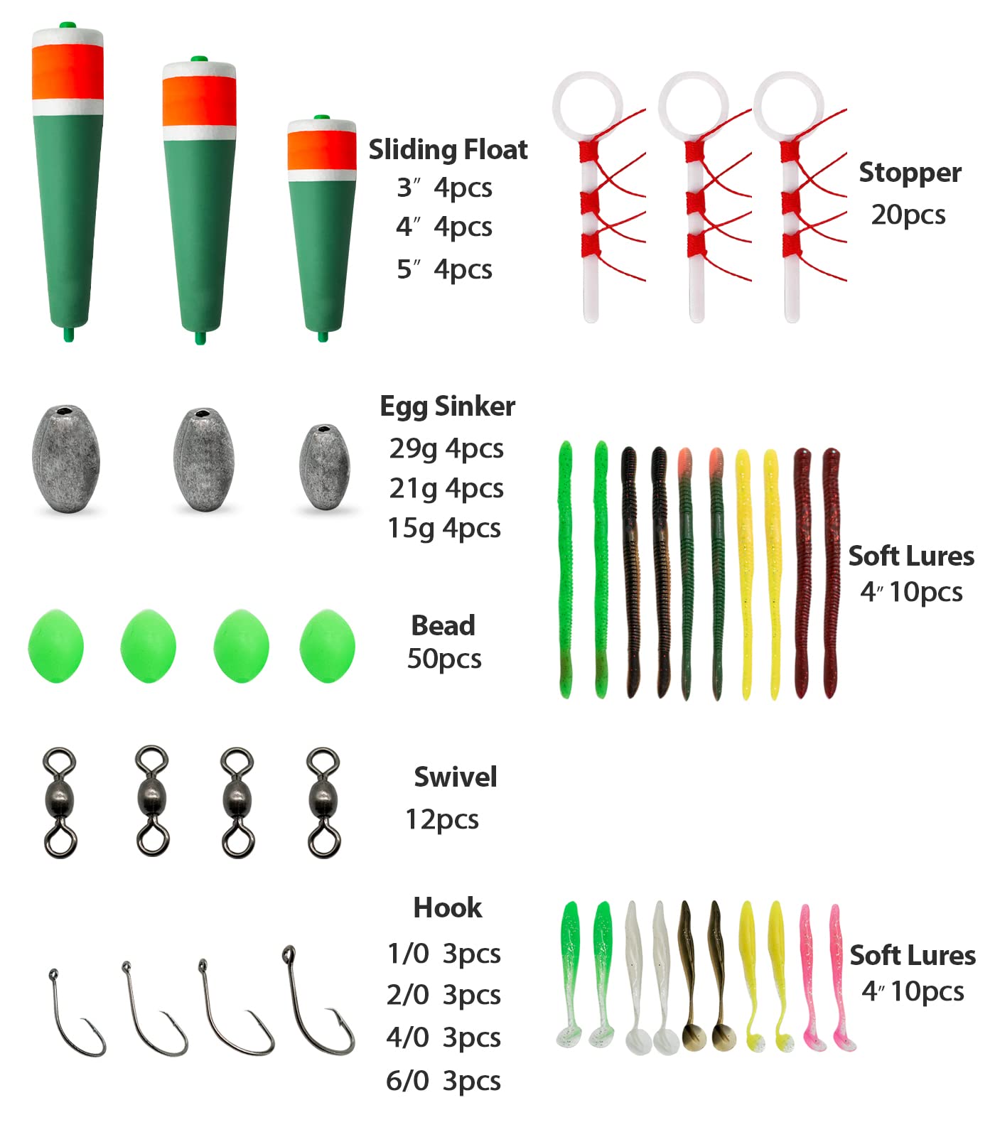 Fishing Floats Rig Set Fish Sliders Kit 3" 4" 5" Slip Popping Cork Bobbers Fishing Gear Tackle
