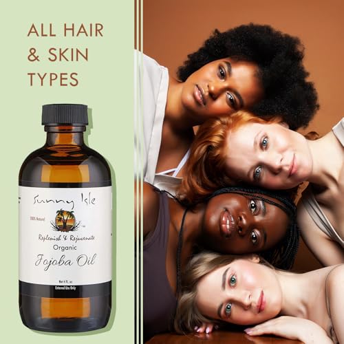 Sunny Isle Organic Jojoba Oil 4oz | 100 Pure | Moisturizing for Hair, Face, Skin & Nails | Natural Cold-Pressed | Base Carrier Oil