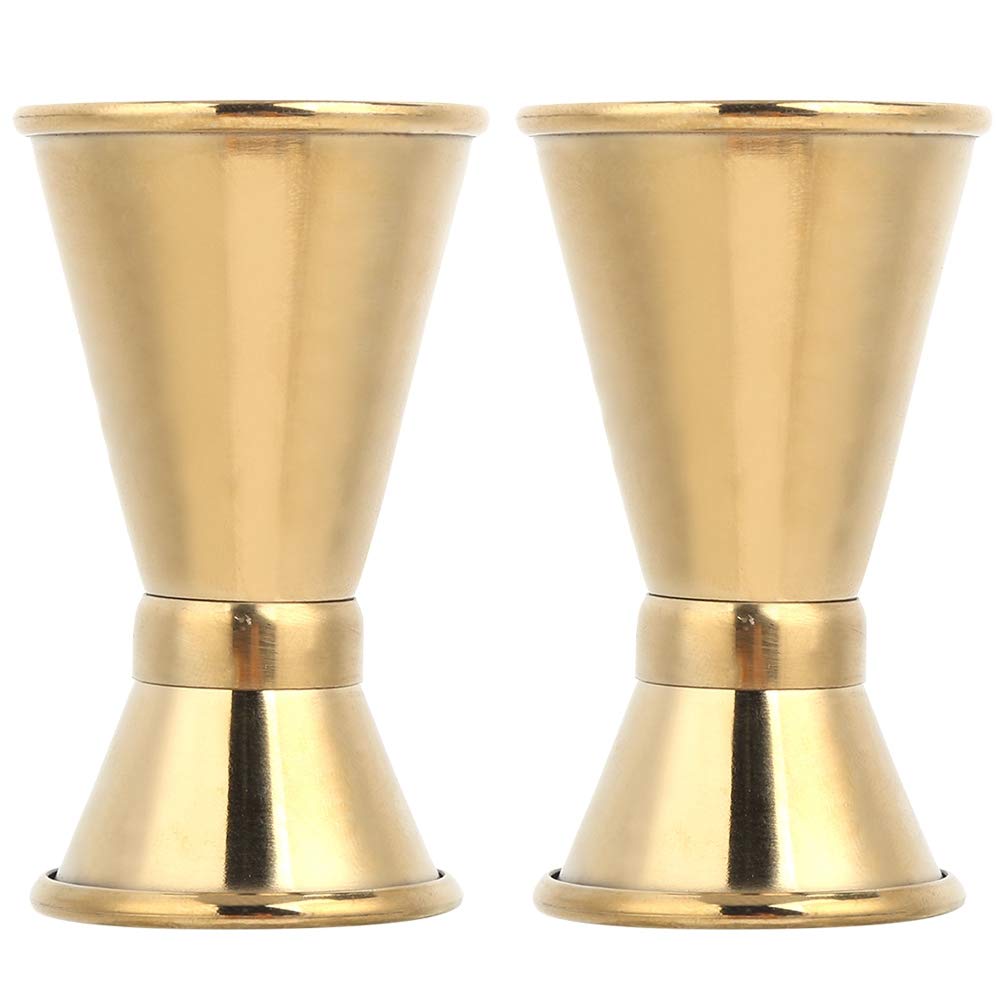 Jigger for Bartending 2pcs, Golden Dual Heads Jigger Stainless Steel Shot Measure Jigger Japanese Style Double Jigger Measuring Tool for Bar, Party, Home(S)