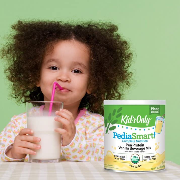 PediaSmart Organic Plant Based Pea Protein Vanilla Complete Nutrition Beverage Mix, 12.7 Oz (Pack of 2) | Non GMO | USDA Organic | Clean Label Project Verified