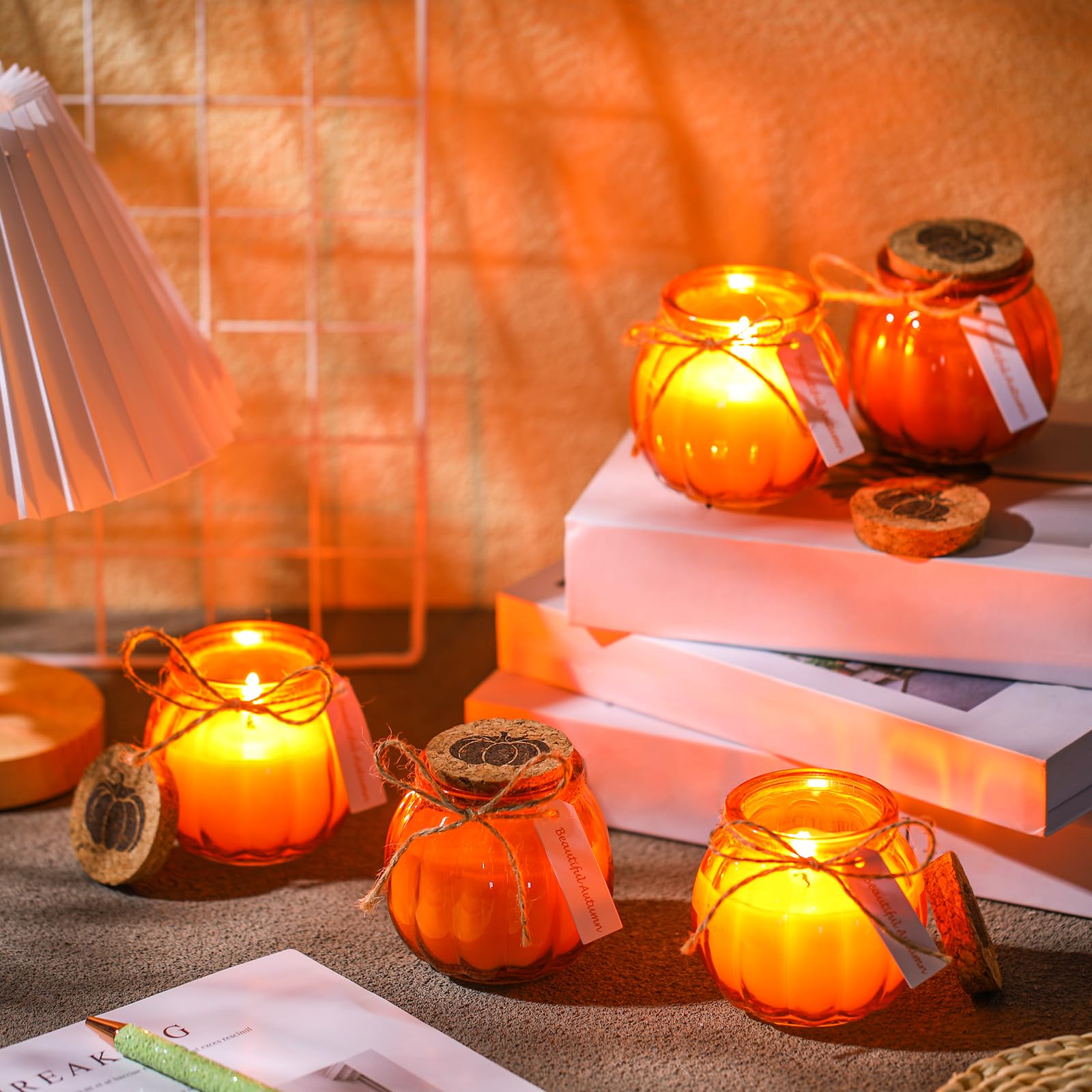 Lounsweer Set 12 Pumpkin Shaped Candles Halloween Thanksgiving 5 oz Cute Scented Pumpkin Fall Candles Pumpkin Gift Farmhouse Home Table Decoration(Orange)