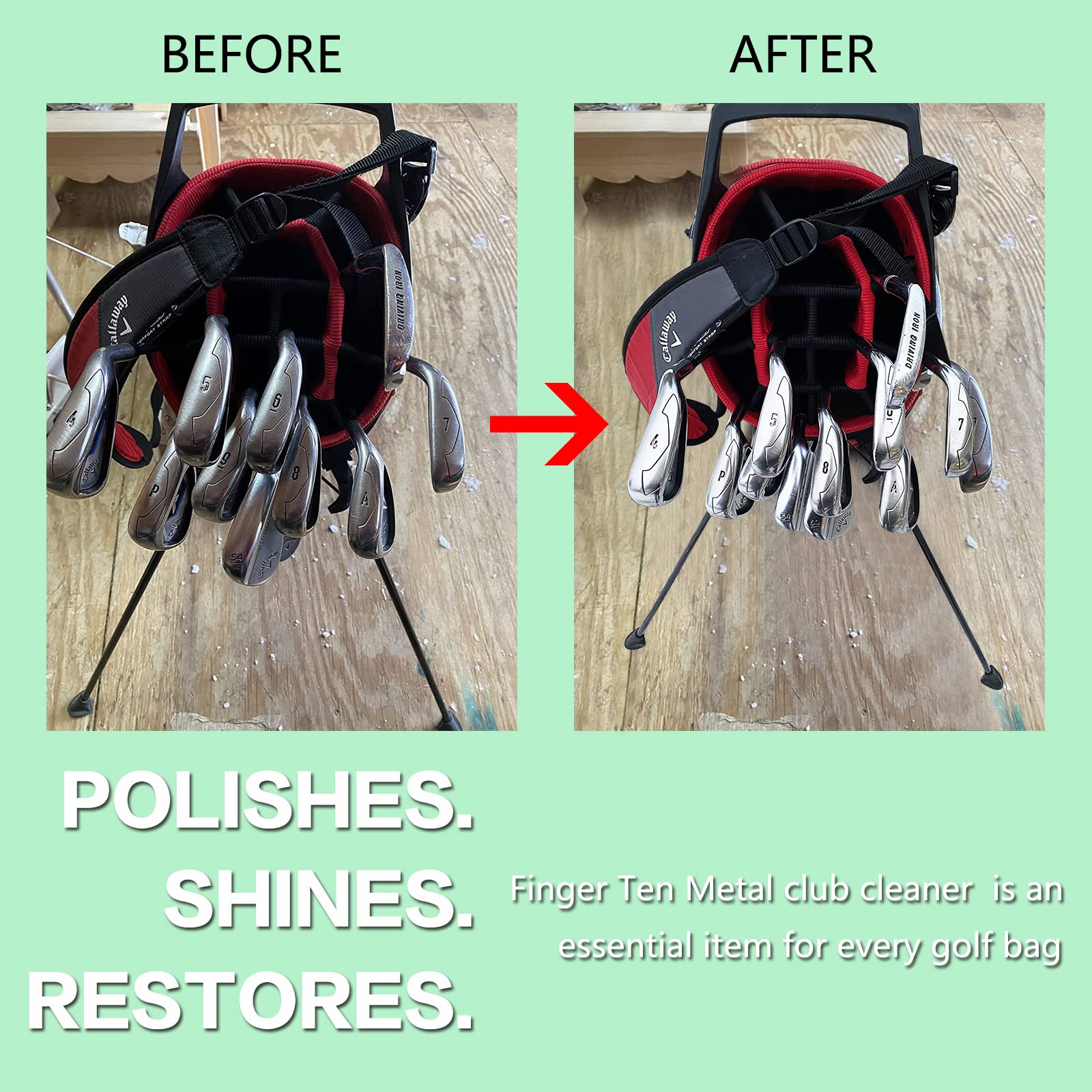 FINGER TEN Golf Iron Polishing Kit Club Cleaner Polish Cleaning Solution Golf Club Care Set Golf Brush Cleaner Sponge Value Pack (7 Pack Golf Club Cleaning Kit)