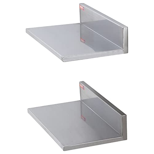 VEVOR 8.6" x 16" Stainless Steel Shelf, Wall Mounted Floating Shelving with Backsplash, 44 lbs Load Capacity Commercial Shelves, Heavy Duty Storage Rack for Restaurant, Kitchen, Bar, Home, and Hotel