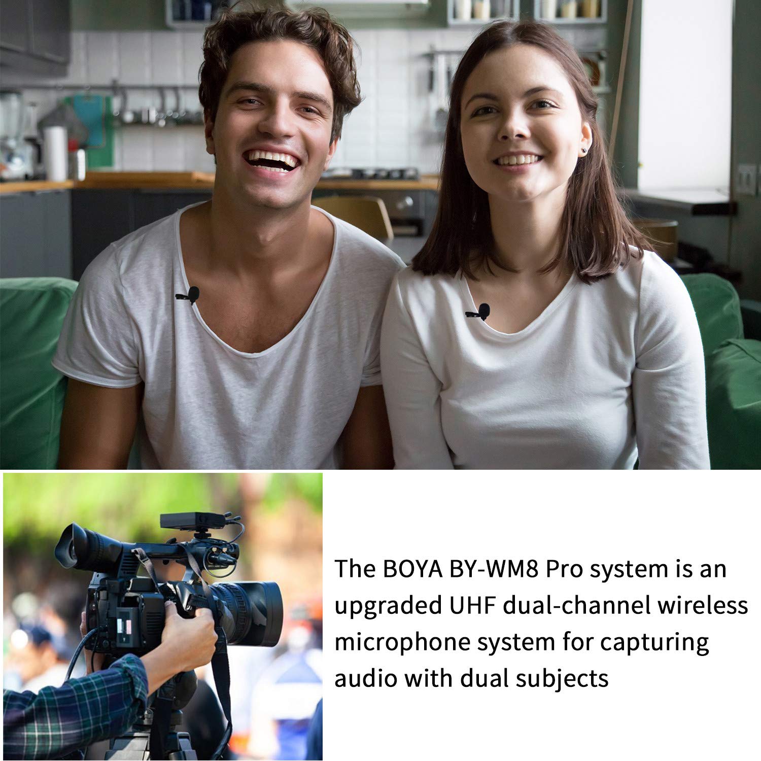 Wireless Lavalier Microphone System for iPhone 11 8 x 7 6 Camera, BOYA Dual-Channel 2 Transmitter & 1 Receiver for DSLR Recorder Samsung Smartphone Youtube Street Interview Facebook Livesteam Vblog