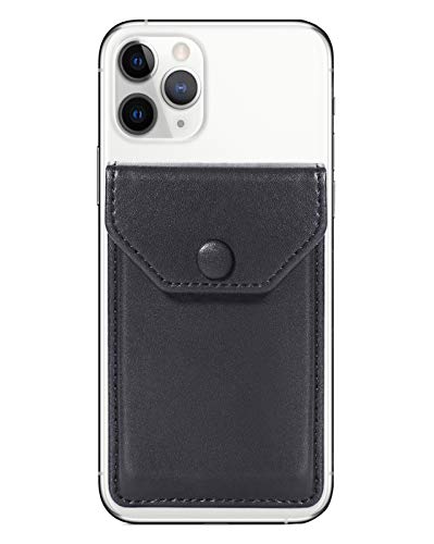YUNCE Adhesive Cell Phone Ultra-Slim Leather Wallet Stick on Wallet for Credit Card, Business Card, and Id with Phone, and Phone Case, RFID Blocking Sleeve Black