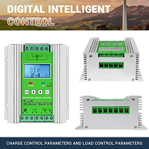 iSunergy 1000W Wind Solar Hybrid Charge Controller 12V/24V MPPT Boost Charge Regulator with LCD Display and Free Dump Load Accurate (600W Wind + 400W Solar)