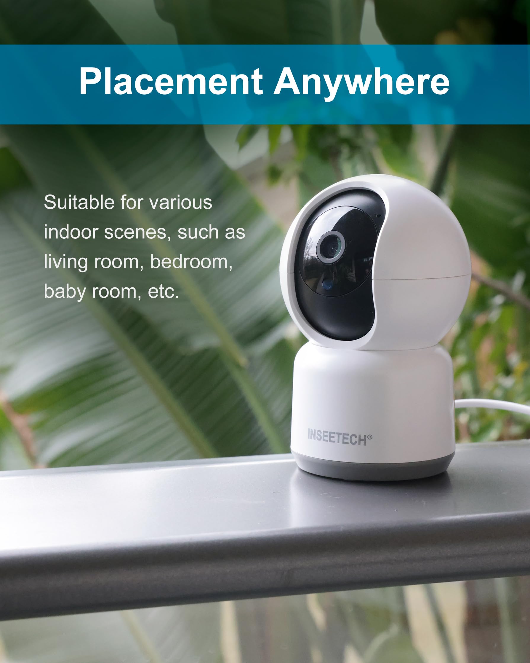 INSEETECH 4MP Wireless Indoor Security Camera, 2.4GHz WiFi for Home, Baby, Pet Monitoring. Motion Detection, Auto Tracking, 2-Way Talk, Tuya App. Ideal for Home Security. (One Kits-2.4GHz Camera)