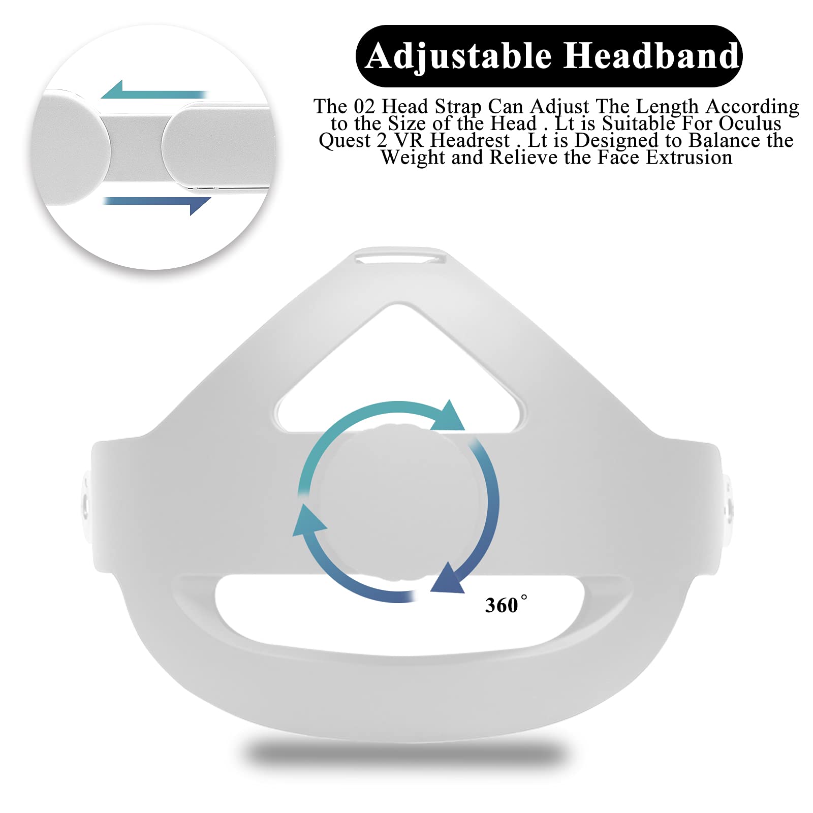 Eiles Adjustable Elite Strap for Oculus Quest 2 Head Strap Pad Comfortable Reduce Head Pressure Balance Weight Oculus Quest 2 Accessories [No Touching Ears] (K6 White)