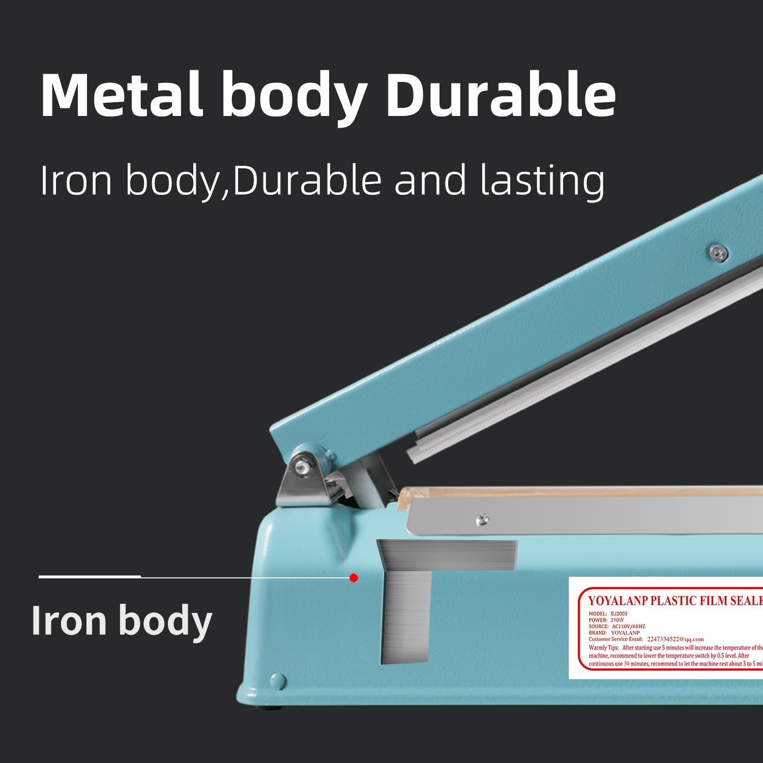 Metal body,Impulse Sealer 8 inch, Manual Heat Sealer Machine for Plastic Bags, Shrink Wrap Bag Sealers Heavy Duty Sealing Machine With Repair Kit (Blue)