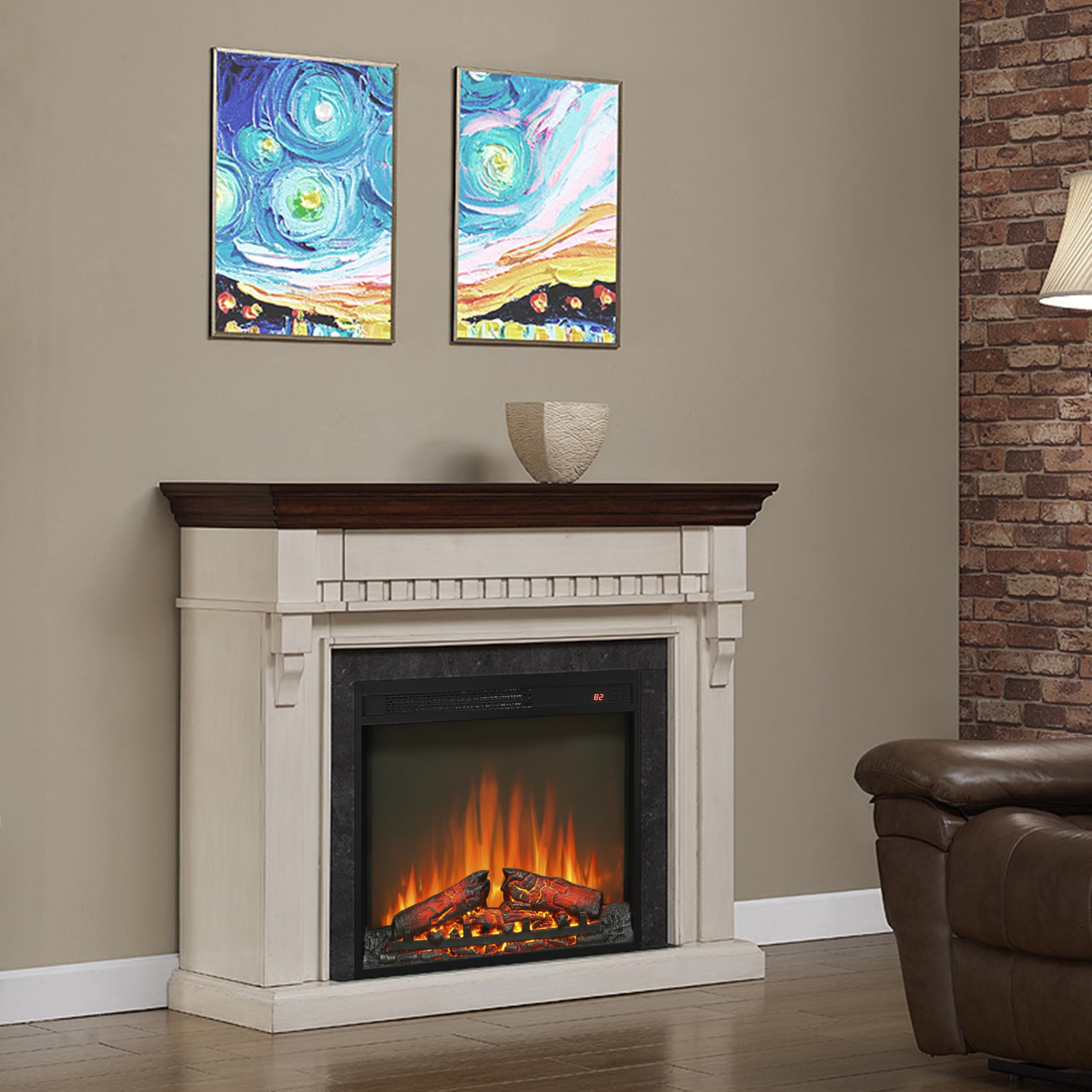 Innoflame 23" Electric Fireplace Insert, Fireplace Heater with Remote, Adjustable 4 Flame Brightness, Log Set, Low Noise, 8H Timer, Overheating Protection, 1400W (23" X 19.7")