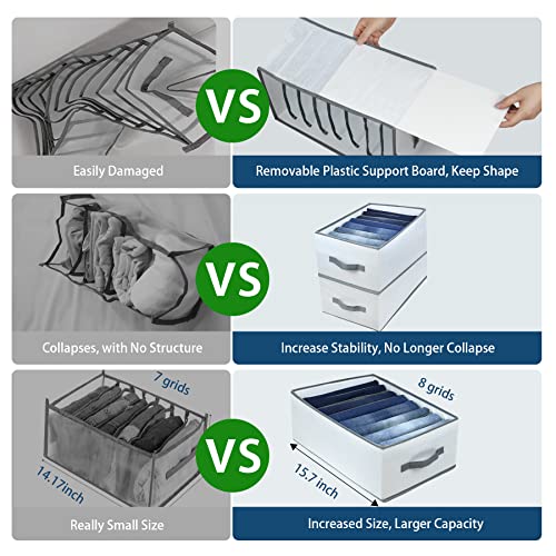 SOLARVALLEY Drawer Organizers for Clothing,Underwear Drawer Organizer Clothes,Clothes Organizer for Folded Clothes,Wardrobe Clothes Organizer for Jeans,sock,Sweaters,t-Shirt,Underwear (8+9+8+11Grids)