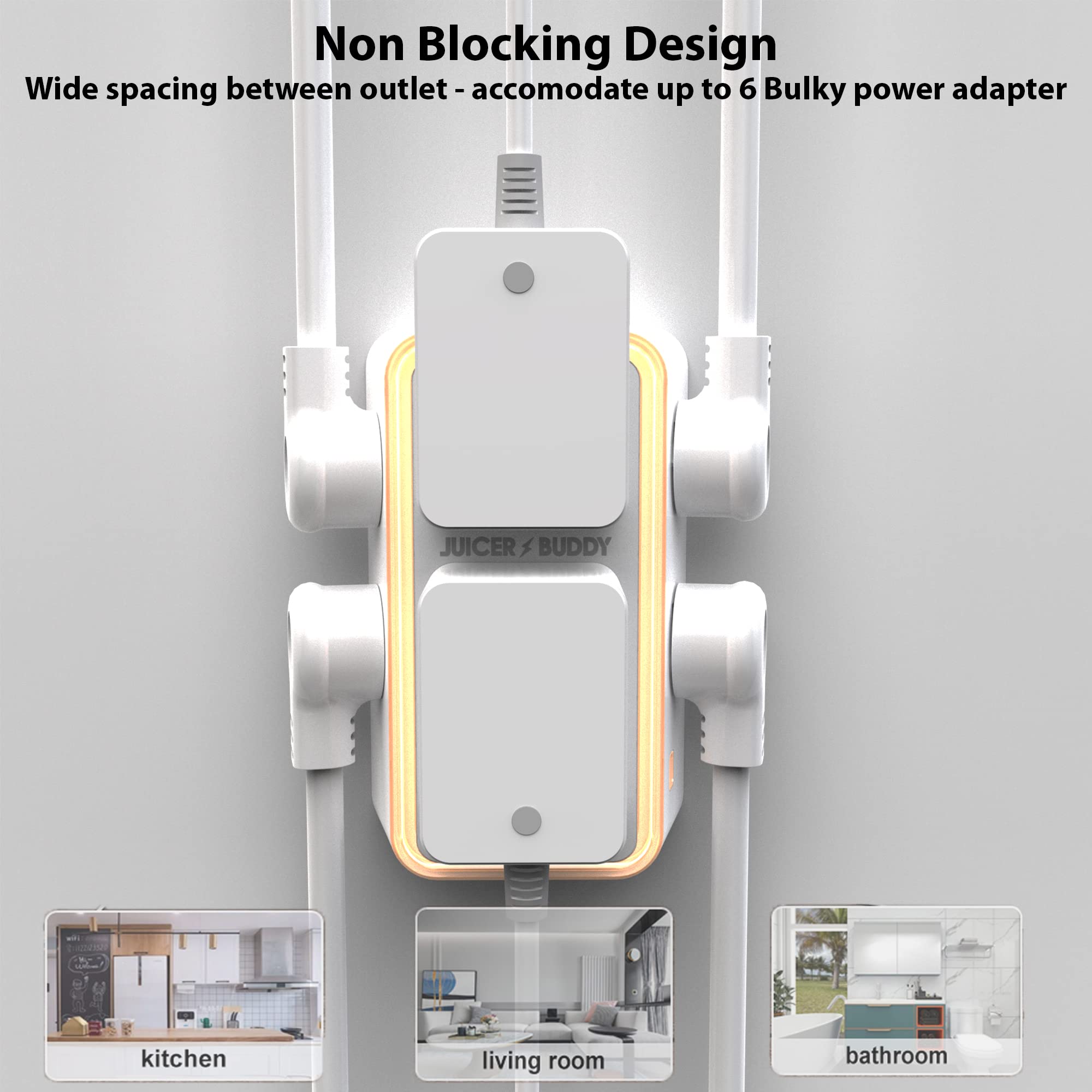 Juicer Buddy USB C Wall Charger, Smart Night Light, Surge Protector, 6 Outlet Extender, Power Strip Adapter, Outlet Expander, Outlet Shelf, Phone Holder, Socket shelf