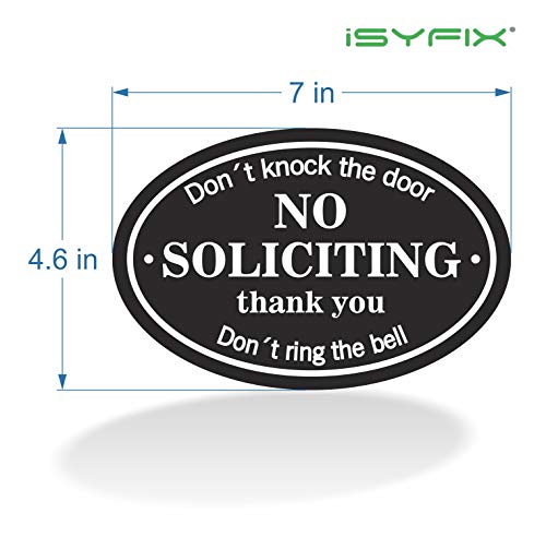 iSYFIX No Soliciting Sign Sticker for House, Home & Business - 4 Pack 7x4.6 inch - Premium Self-Adhesive Vinyl, Laminated for Ultimate UV, Weather, Scratch, Water and Fade Resistance, Indoor & Outdoor
