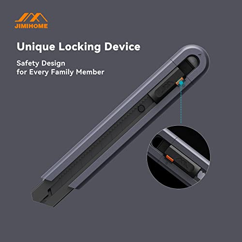 JIMIHOME Household Tool Essential Utility Knife Pack(2 PCS)Stainless Steel ABS Retractable SK2 Snap-off Blade Snapper 2 Spare Blades Change Light Duty Home Office Box Carton Cardboard Paper Cut