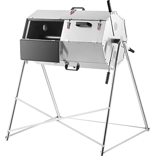 VEVOR Compost Tumbler, 71 US Gallons, Rustproof Stainless Steel Dual-Chamber Garden Composter, Heavy-Duty, All-Season Outdoor Compost Bin, Fast-Working System for Composting Kitchen & Yard Waste
