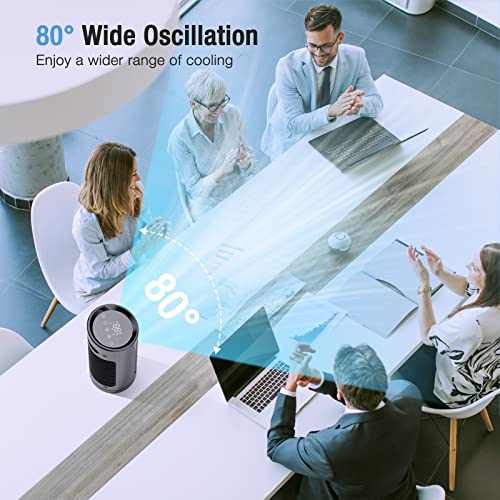VCK Tower Fan, 80° Oscillating Fan with Remote Control, 13'' Portable Small Desk Fan, Adjustable 3 Speed, 12h Timer, 4 Mode, Personal Quiet Cooling Bladeless Table Fan For Bedroom Office Desktop