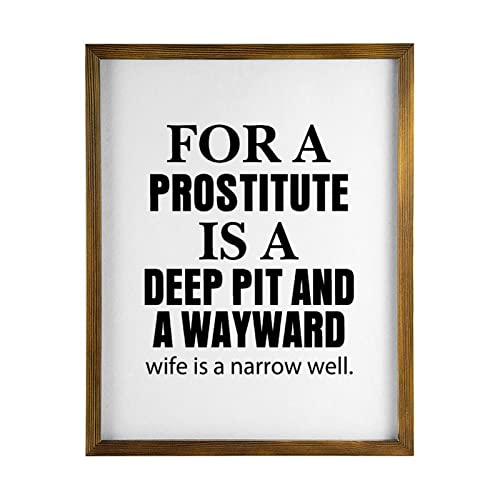 Home Decor Wood Sign for A Prostitute Is A Deep Pit And A Wayward Wife Is A Narrow Well Framed Wood Sign,Rustic Wall Art Sign 16"x20"