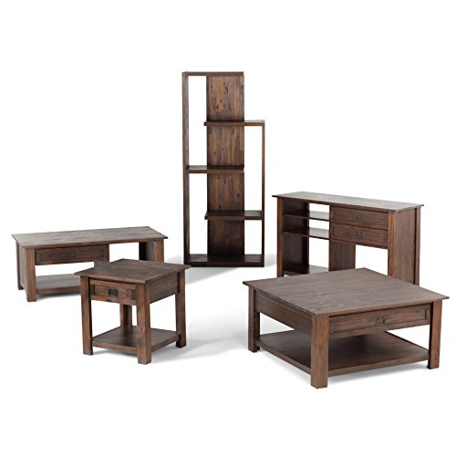 SIMPLIHOME Monroe Solid Acacia Wood 22 inch wide Square Rustic End Side Table in Distressed Charcoal Brown with Storage, 1 Drawer, for the Living Room and Bedroom