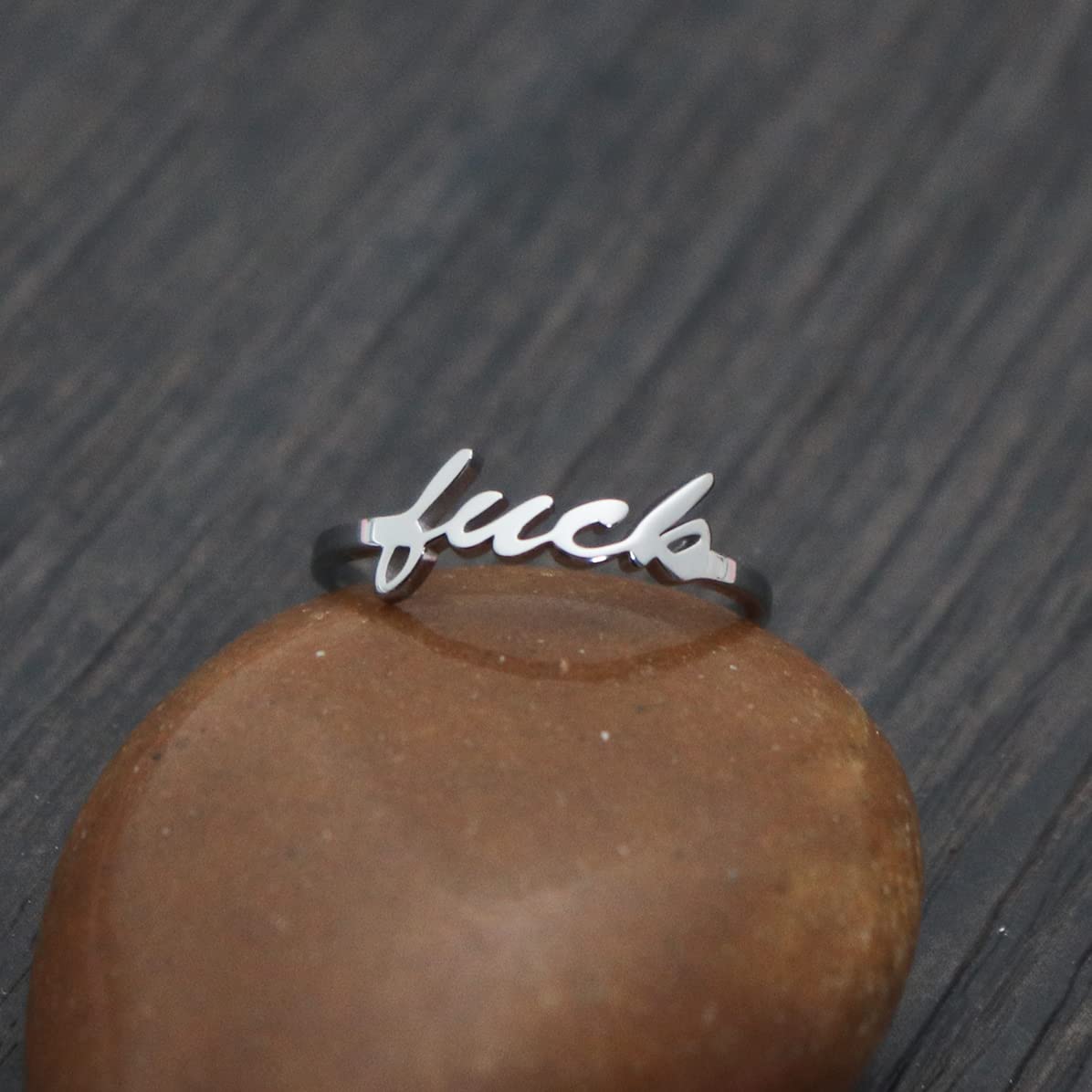 Eilygen Inspirational Gift Fuck Ring Fuck Off Ring Stainless Steel Adjustable Ring for Women(FUCK)