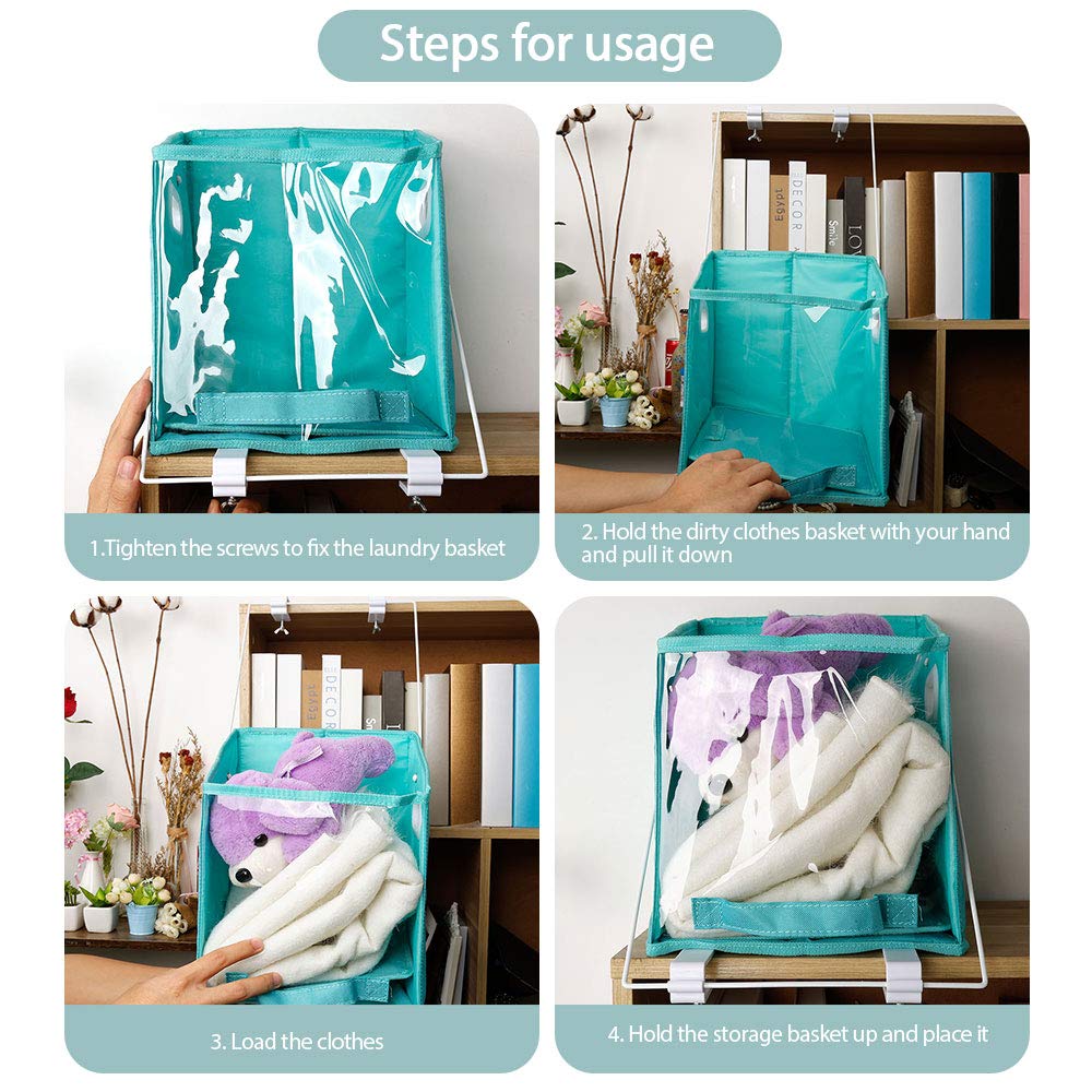 UISI 1PCS Closet Caddy - Foldable Closet Caddy Dirty Clothes Storage Organizer Case,Pull-Down Closet Organizer Shelves with Transparent Window for Bedroom Bathroom Clothing Storage Organizer