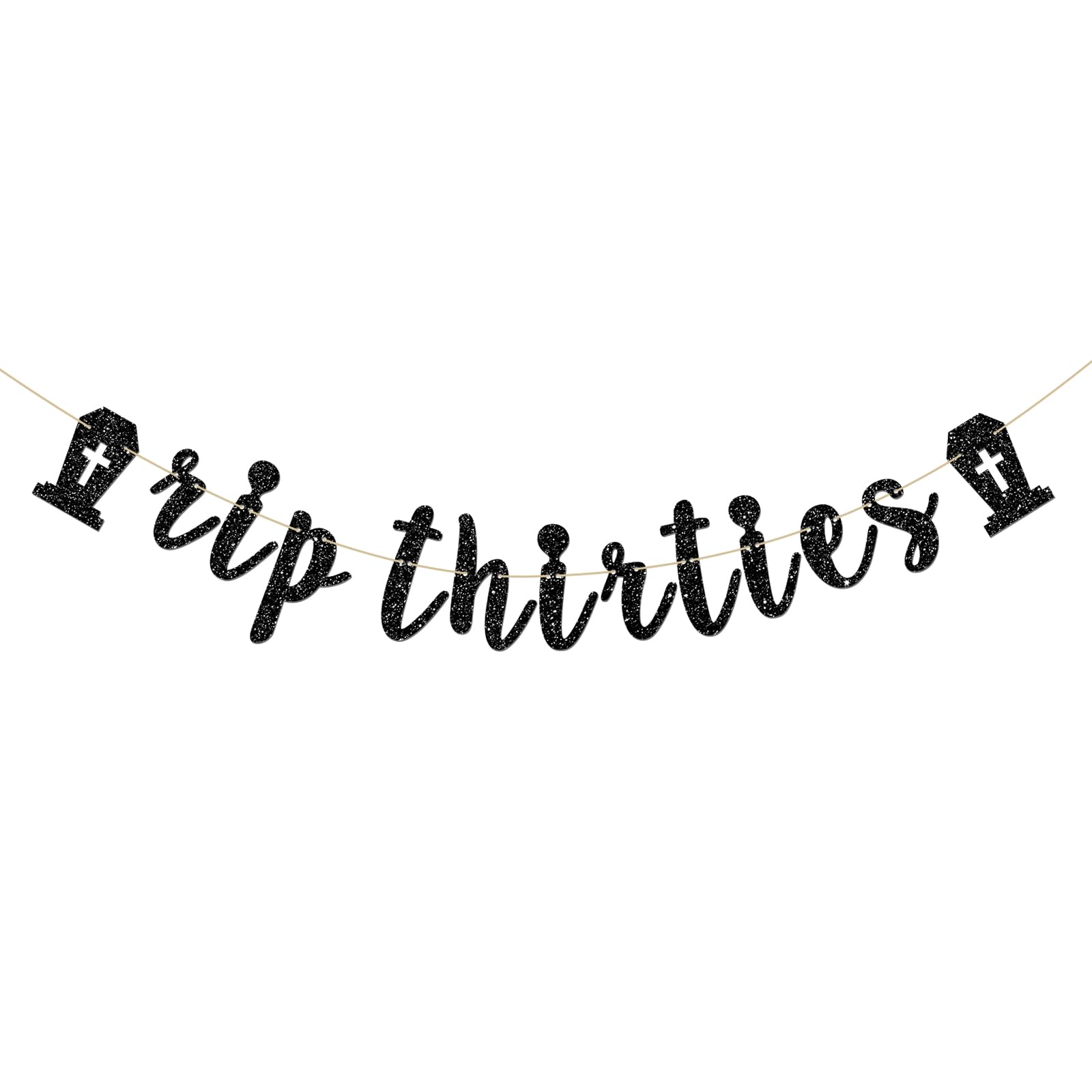 INNORU Rip Thirties Banner - Funeral Birthday Party Decor - 40th Birthday Party Decorations Supplies, Death to My 30s Birthday Party Bunting Decorations, Black Glitter