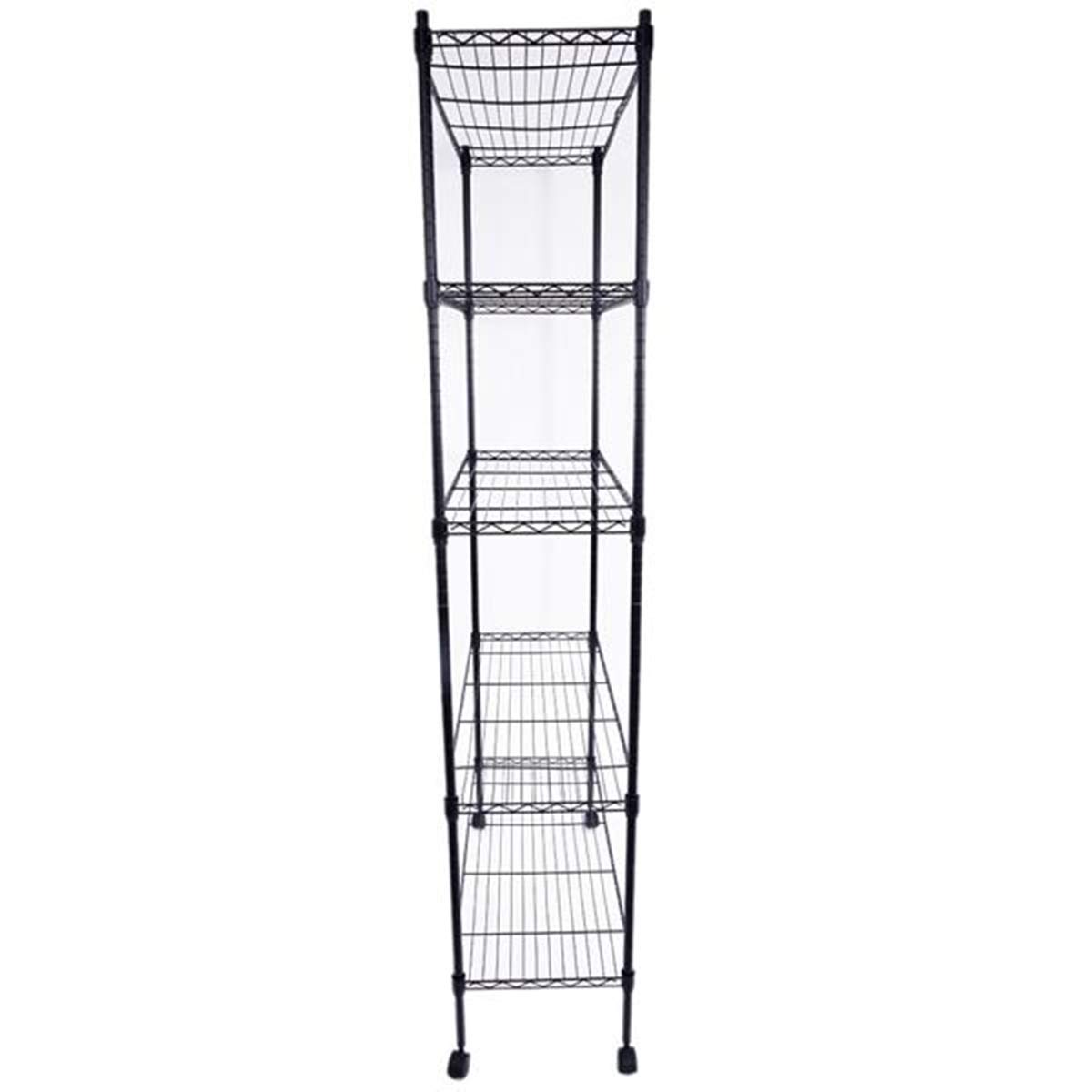 MAXMYE 5-Layer Iron Shelf, Shelving Storage Unit on 1.5'' Wheel Casters, Metal Organizer Wire Rack, Plastic Coated Storage Cabinet (35.43" x 13.78" x 65") for Living Bedroom/Kitchen/Office