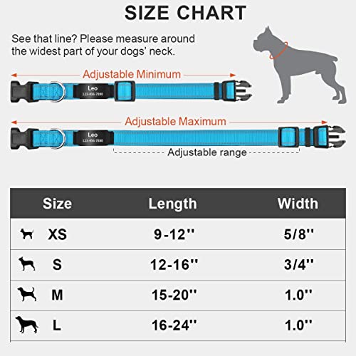 SF Custom Personalized Reflective Dog Collars,Custom Engraved Stainless Steel Name Plate ID Collar Padded Pet Collar 4 Adjustable Sizes X-Small Small Medium Large