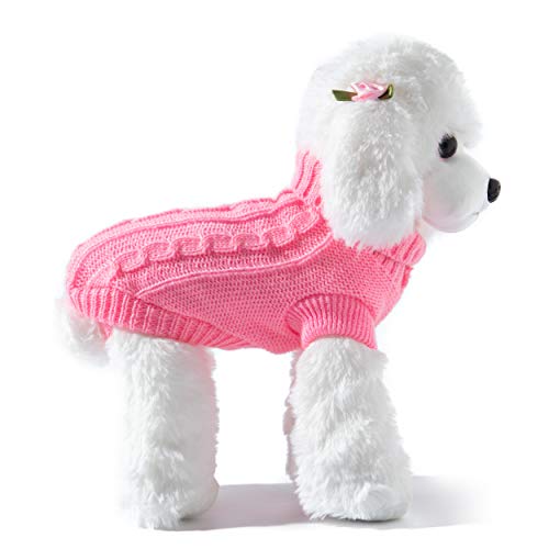 Small and Medium Dog and Cat Classic Sweater Knitwear Knitted Sweater Clothes (Back Length 12â, Pink)