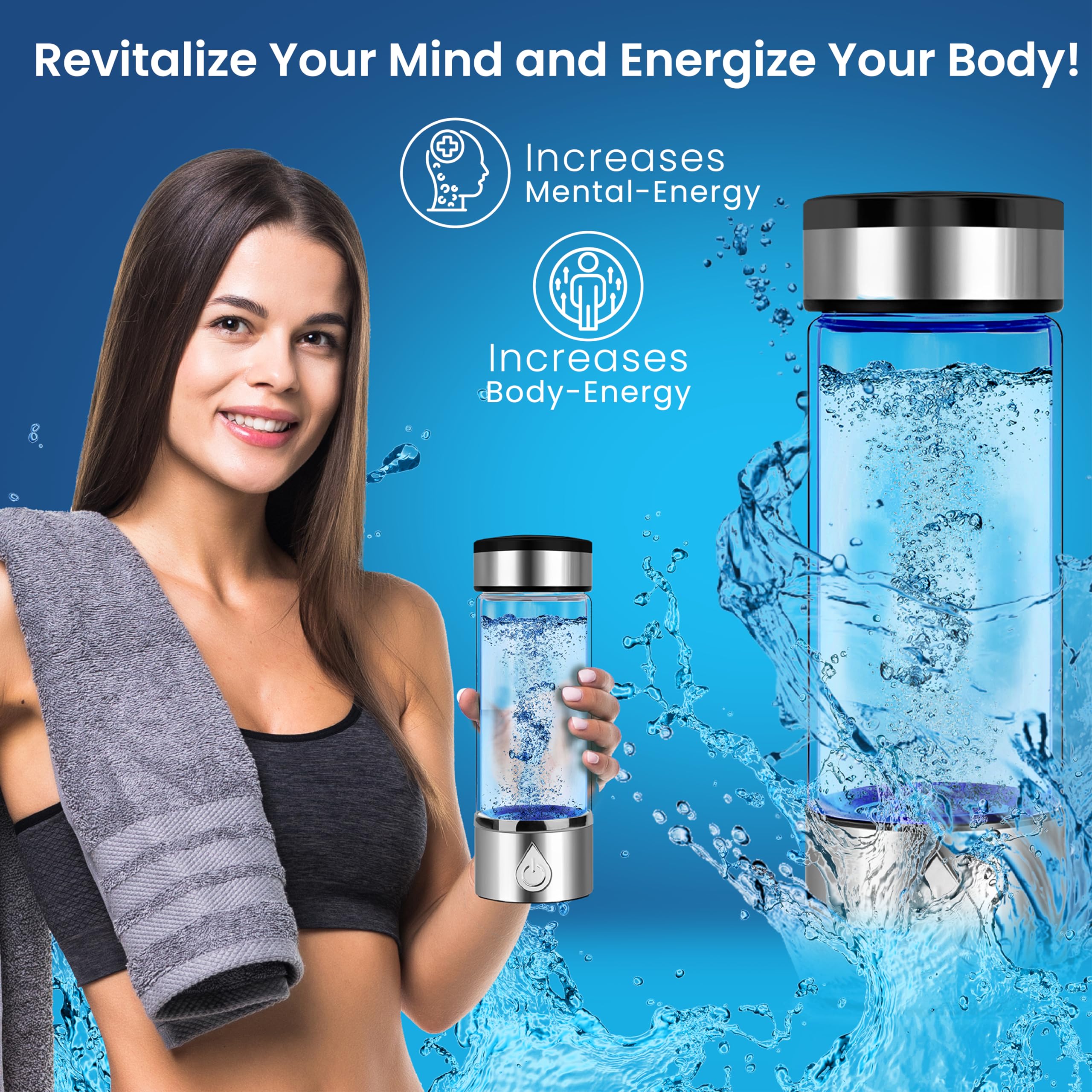 Hydrogen Water Bottle, Hydrogen Water Generator Bottle - Hydrohealth Hydrogen Water Ionizer Machine for Home, Gym, Travel, Office, 450ml