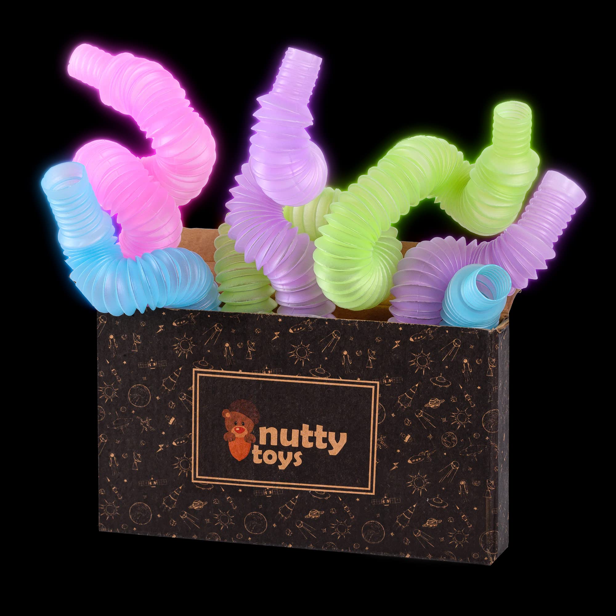nutty toys Glow in The Dark Pop Tube Stocking Stuffers - Fine Motor Skills Toddler Sensory Toys, Top ADHD & Autism Fidget 2024 Best Preschool Gifts Idea, Unique Boy & Girl Christmas Stocking Stuffer