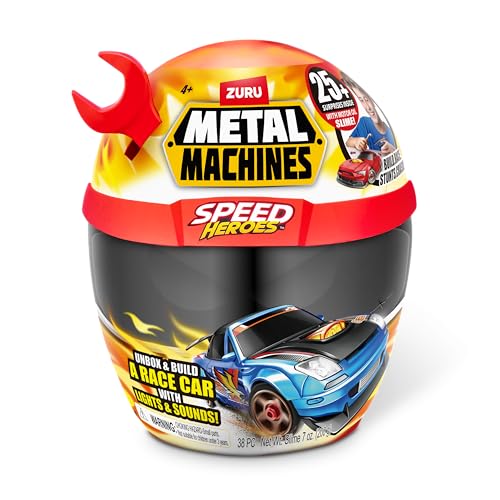 Metal Machines Speed Heroes (Red) by Zuru, 20+ Surprises, Build Your own Car, Two Bodies, Lights & Sounds, Slime