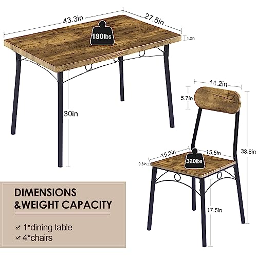 VECELO Dining Table Set 5 Piece Dinette with Chairs for Kitchen, Breakfast Nook and Small Space, Brown, Table & Chair for 4
