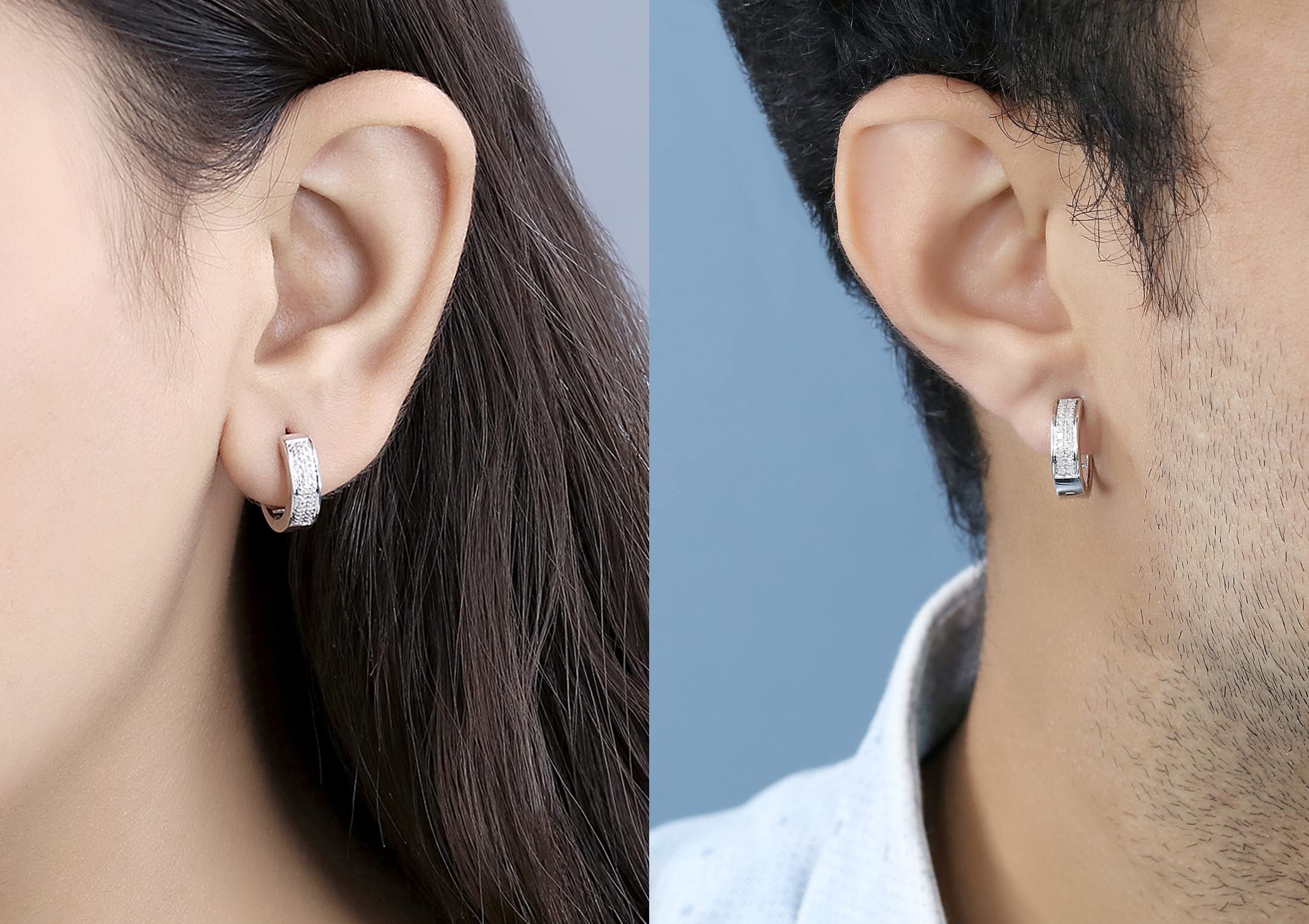 Dazzlingrock Collection Round White Diamond Double Row Unisex Hoop Earrings in 10K White Gold