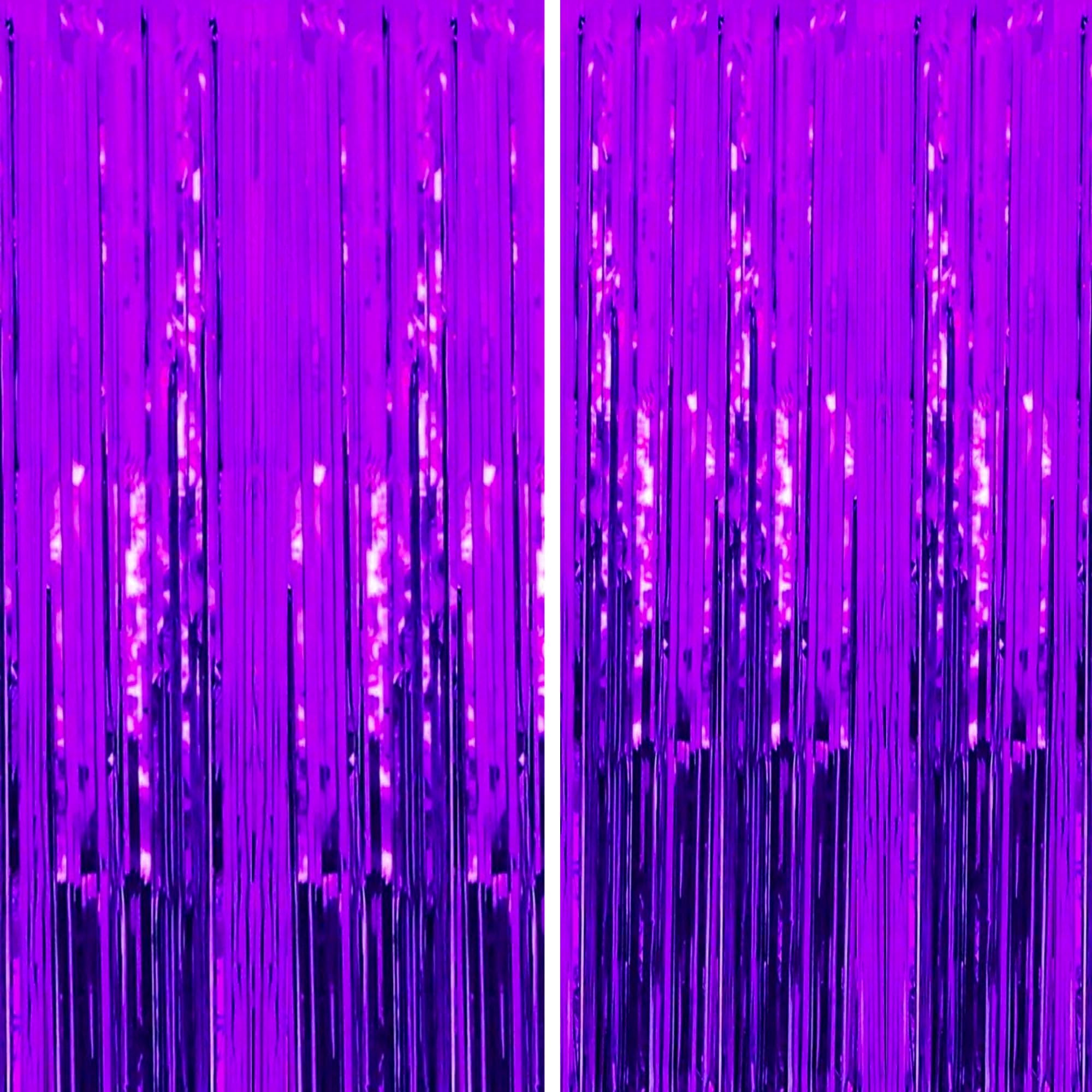 Dazzle Bright 2 Pack Backdrop Curtain, 3FT x 8FT Metallic Tinsel Foil Fringe Curtains Photo Booth Background for Baby Shower Birthday Wedding Halloween Party Decorations (Purple)