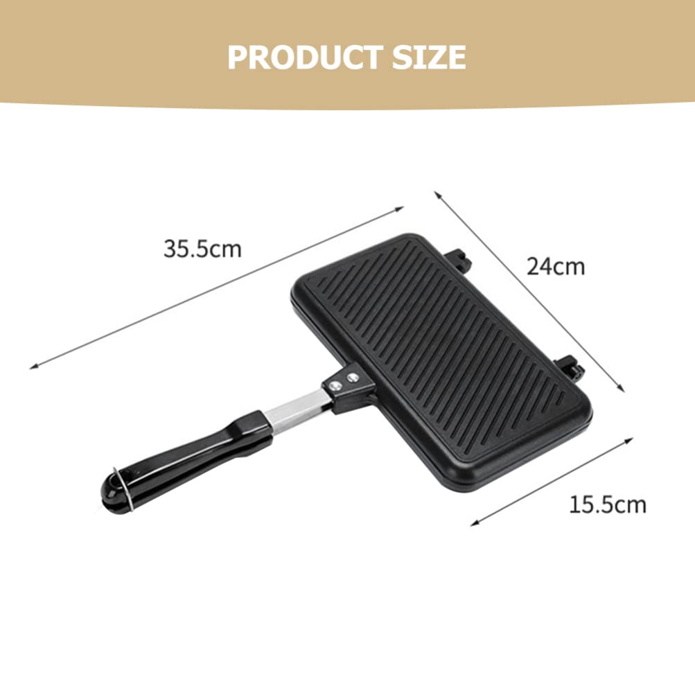 HEMOTON Sandwich Pan Double Side Pancake Breakfast Cooking Skillet Sandwich Baking Bbq Grill Pan Kitchen Breakfast Frying Pans Electric Skillet Maker Knotty Aluminum Snack Clamshell
