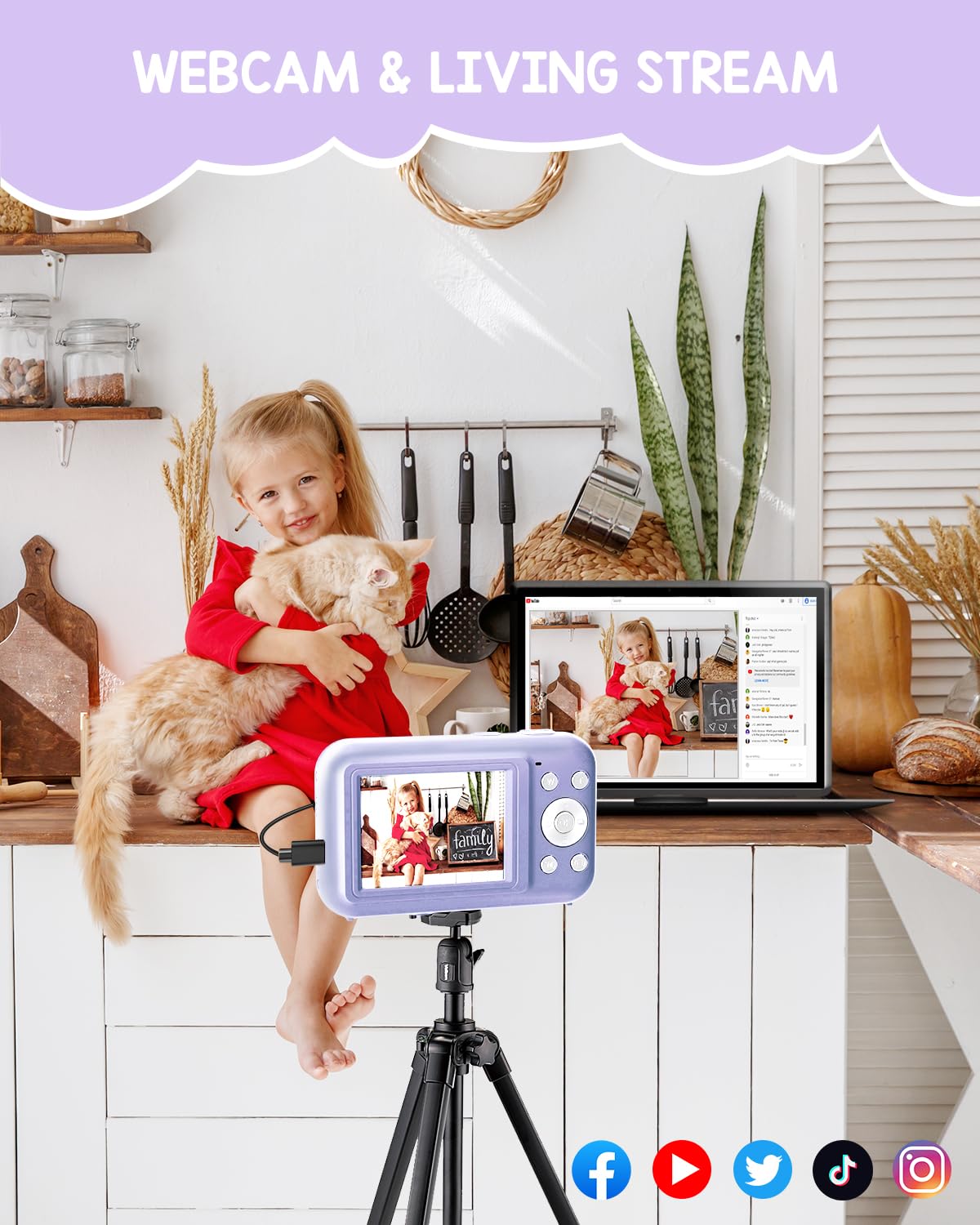 Digital Camera, FHD 1080P Kids Camera with 32GB SD Card 44MP Point and Shoot Camera with 16X Digital Zoom, Compact Portable Small Digital Camera for Teens Students Kids Girls Boys Beginner-Purple