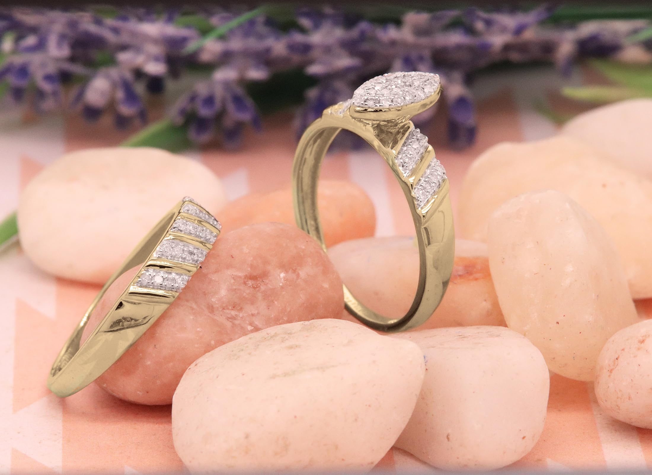 Dazzlingrock Collection White Diamond Trio Ring Set (0.40 ctw) in 18K Yellow Gold Plated Sterling Silver, W-8 and M-8