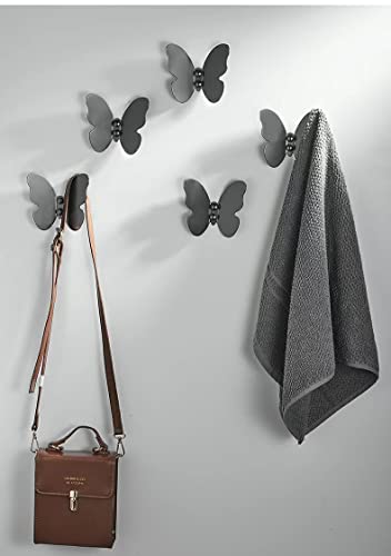Z metnal Decorative Coat Hooks, Small Modern Black Brass Hanger, Butterfly Bath Towel Hook, Hat Hooks Robe Hooks for Entry Bedroom, Stainless Steel, Wall Mounted, 2 pcs