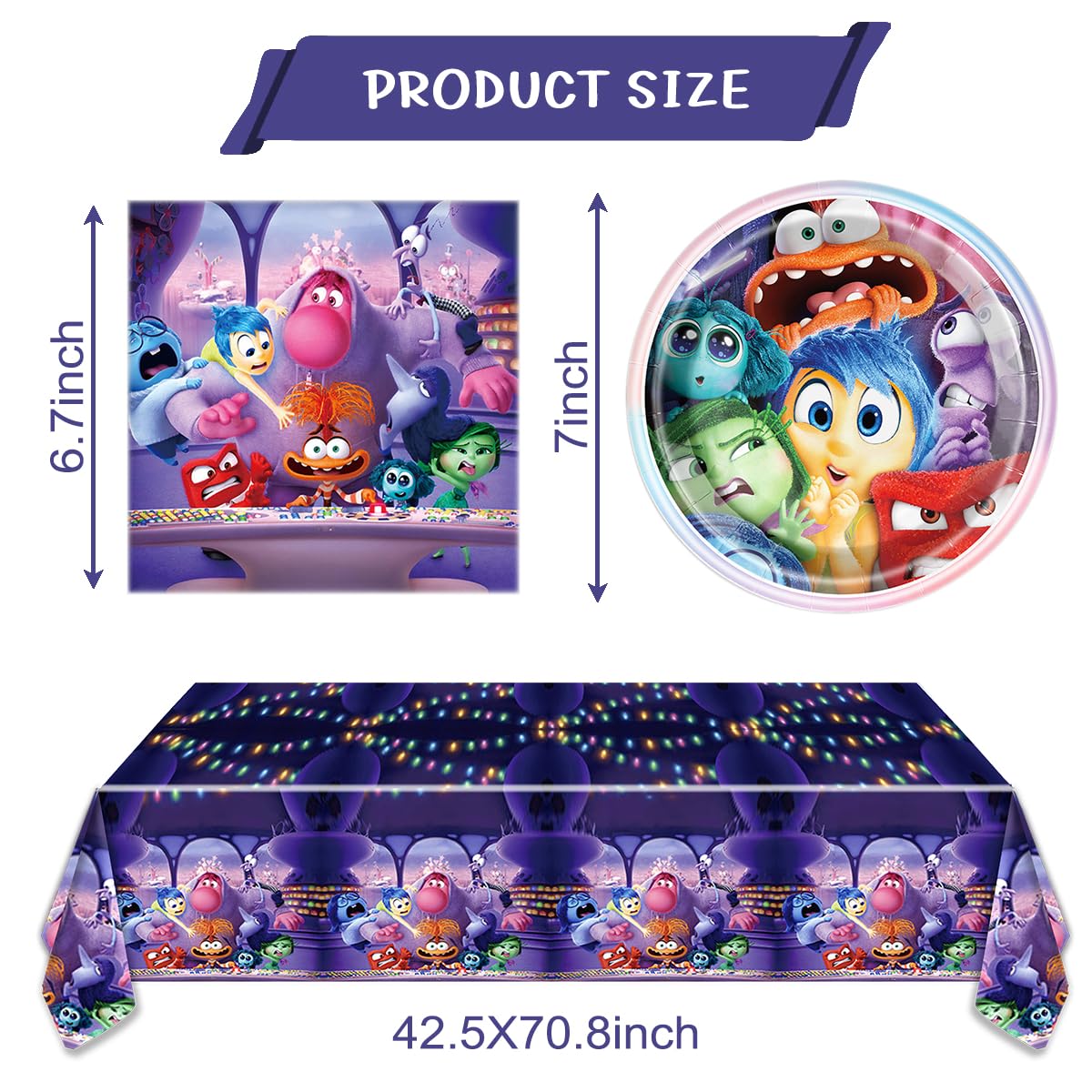 Inside Out 2 Birthday Party Tableware, Inside Out 2 Birthday Party 20Plate 20Napkins And Tablecovers 70 x 42inch for Inside Out Supplies