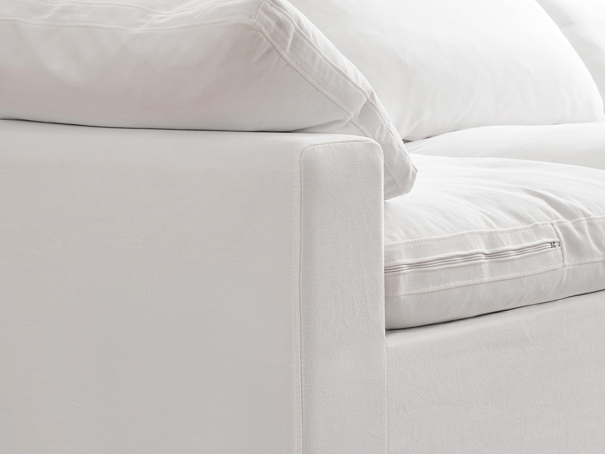 Intuition Decor Modular Sectional Sofa Cloud Couch,Down Filled Comfy Cloud Modern Sofa,White Linen L Shape Oversized Couch Cushion Covers Removable for Living Room, 3 Seater+1 Ottoman