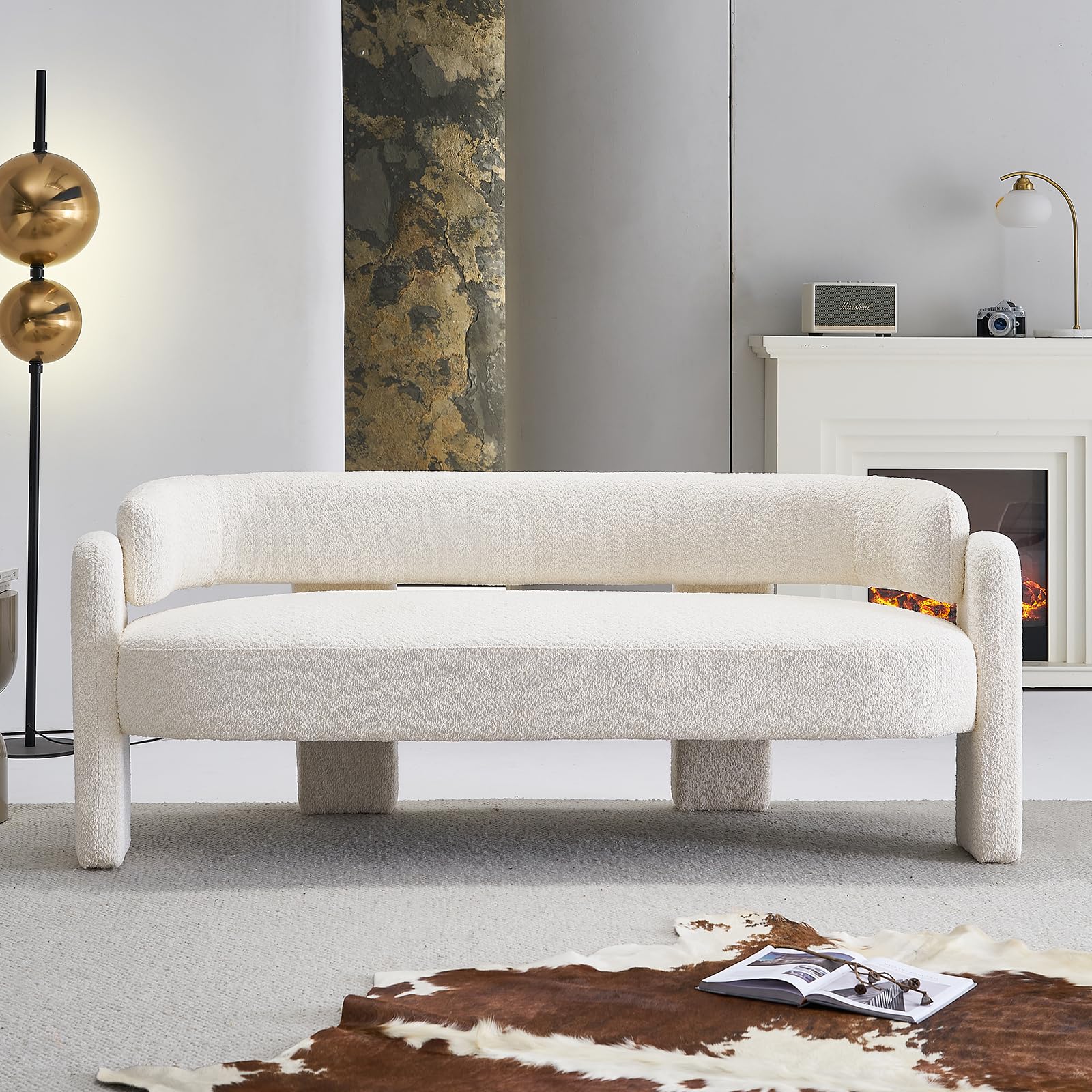 KIVENJAJA Small Boucle Sofa Couch, Modern Sherpa Oversized Loveseat for Living Room Bedroom Office Apartment, 75.59āW, Beige